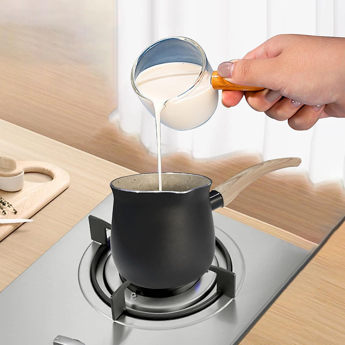 Butter Warmers,Milk Pot for Stove Butter Melter 680ml Non Stick Milk Pot for Stove, Mini Saucepan with Anti-Scalding Handle, Mini Milk Pan for Coffee nuddles