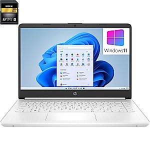 HP 14 14" Laptop Computer, Intel Quad-Core Celeron N4120 Processor, 16GB DDR4 RAM, 320GB Storage (64GB eMMC + 256GB SD Card), 802.11AC WiFi, Bluetooth 5.0, Type-C, Snowflake White, Windows 11 S
