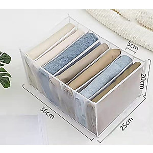 3 Pack Washable Wardrobe Clothes Organizer, Jeans Leggings Compartment Storage Box Closet, Drawer Organizers for Clothing, Folding Clothes Mesh Separation Organizer (White Jeans+T-shirts+Leggings)