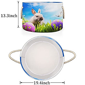 Easter Bunny Rabbit Eggs (10) Large Round Baskets for Storage Laundry Baskets with Handles Blanket Storage Basket for Bathroom Shelves Bins for Organizing Nursery Hamper Girl Boy