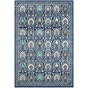 SAFAVIEH Evoke Collection 5'1" x 7'6" Blue/Ivory EVK251C Boho Non-Shedding Living Room Bedroom Area Rug