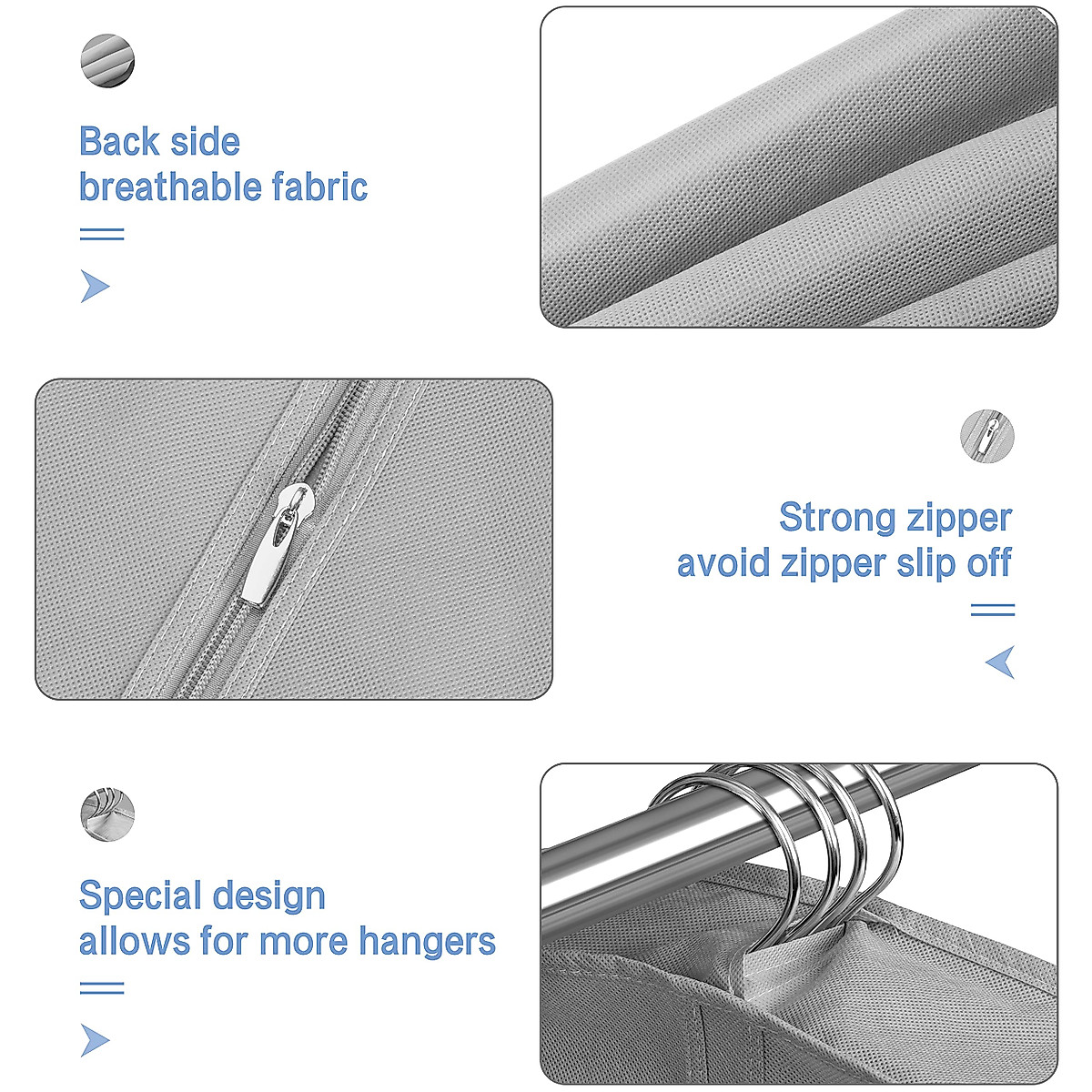 KIMBORA 60" Dress Garment Bags for Storage and Travel, Gusseted Hanging Clothes Bags for Closet Storage with Handles for Long Gowns, Coats（3 Packs,Gray）