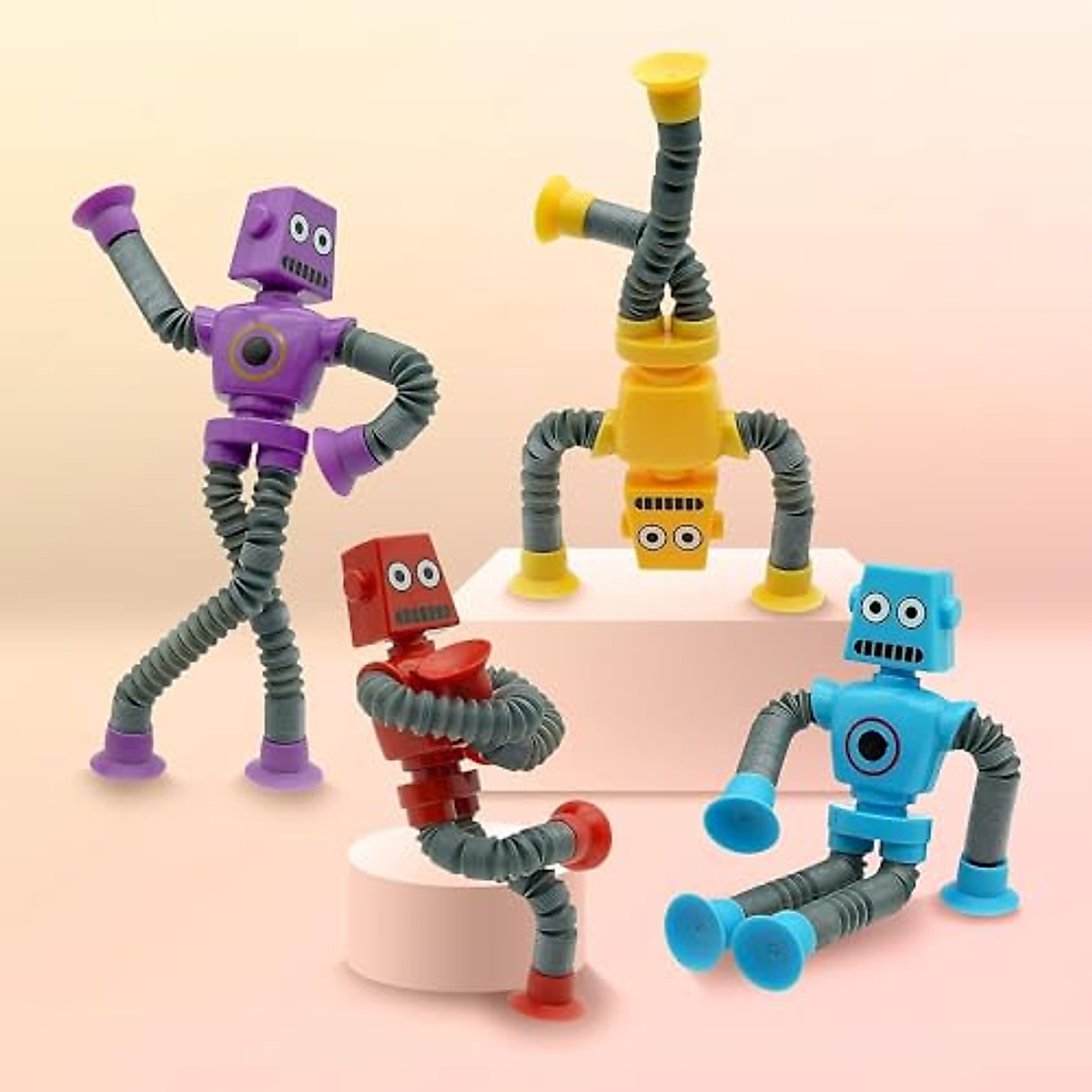 Limpskys 4 Pack Suction Cup Robot Toy,Robot Toys,Robot Toys for Kids 3-5 5-7,pop Tubes Robots,Suction Cup Toys,Road Trip Toys,Mini Robot,Telescopic Suction Cup Animal Toys