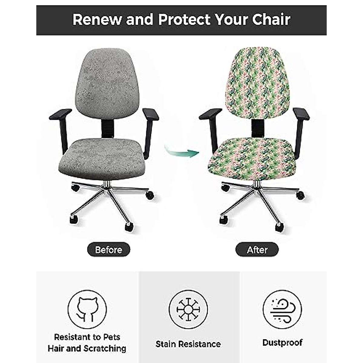 Big buy store Office Chair Cover Butterfly Orchid Desk Chair Cover Stretch Elastic Universal Computer Chair Covers Tropical Flowers Floral Plants Bird Stretch Rotating Chair Slipcovers Protectors