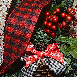 Morex Ribbon Red/Black Wired Flannel Ribbon, Buffalo Red Plaid, 2.5" x 100 Ft
