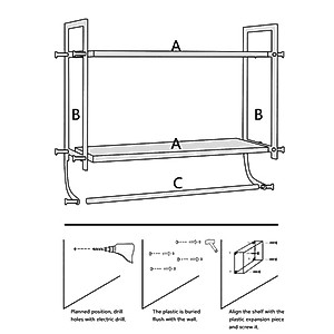 2-Tier Bathroom Shelves Wall Mounted,23.6"L x 7.87"W x 22.8"H, Rustic Wall Shelf Over Toilet,Towel Rack with Towel Bar,Utility Storage Shelf Rack, Floating Shelves Towel Holder,Retro Black