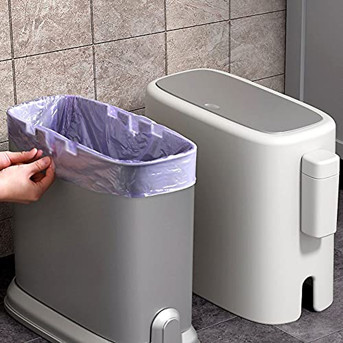 UNNIQ Trash can, Plastic Trash Can with Lid, Rectangular Garbage Container Bin for Bathroom,Bedroom,Kitchen and Office