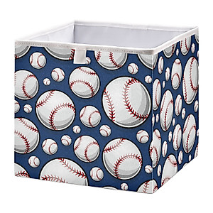 Kigai Baseball Pattern Cube Storage Bins - 11x11x11 in Large Foldable Cubes Organizer Storage Basket for Home Office, Nursery, Shelf, Closet