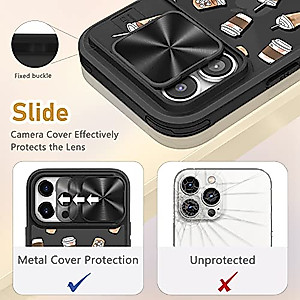 Plakill for iPhone 13 Pro Max Case Cute Stylish Designer Phone Cover with Slide Camera Cover + Ring Holder, Drinks Bubble Tea Slim Protective Shockproof Hard Clear Cases for iPhone 13 Pro Max 6.7"