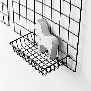 GBYAN 2 Pack Wall Grid Panels with Baskets Photo Display Wire Wall Organizer for Hanging Memo, Picture