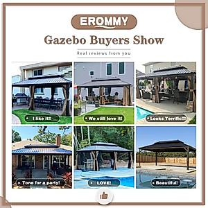 EROMMY Hardtop Gazebo Galvanized Steel Outdoor Gazebo Canopy Double Vented Roof Pergolas Aluminum Frame with Netting and Curtains for Garden,Patio,Lawns,Parties (12'x 20')