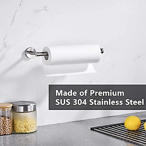 Brushed Nickel Paper Towel Holder,Under Kitchen Cabinet Towel Paper Rack,Wall Mounted Round SUS304 Stainless Steel Dispenser for Bathroom Kitchen Tissue Towel Roll,11 inch