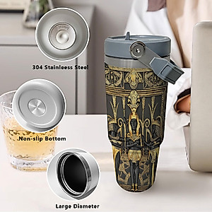 FOCIUZTA 30oz Tumbler with Lid - Insulated Cup - Travel Coffee Mug - Perfect Gift for Easter, Father’s Day, Mother’s Day, Birthdays - Ancient Egyptian-Inspired Design with Gold and Hieroglyphs