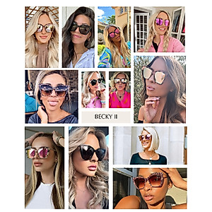 DIFF Becky II Designer Oversized Cat Eye Sunglasses for Women UV400 Protection, Blue Dust + Blue Gradient Flash