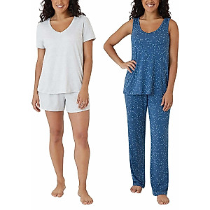 Eddie Bauer Women 4-Piece Pajama Set (as1, alpha, s, regular, regular, Gray/Blue)