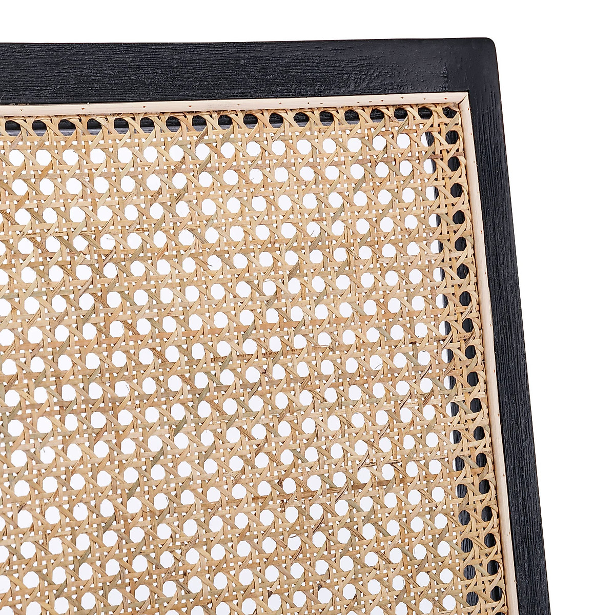 VESCASA Upholstered Dining Chairs with Square Rattan Back, Armless Padded Linen Cushion Dining Chairs with Wood Legs for Dining Room, Kitchen, Set of 2, Black Frame