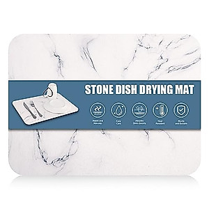 Stone Dish Drying Mat For Kitchen Counter - Diatomite Stone Dish Drying Mat, Quick Drying Non-Slip Heat Resistant Hard Diatomaceous Mat for Dishes Baby Bottles and Dish Drainer Rack (15.7x11.8 Inch)