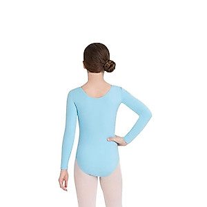 Clementine Apparel Girls Crew Neck Long Sleeve Leotard One Piece Tops Bodysuit Dancewear Costumes Light Blue, 6X-7