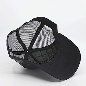 Plain Tone on Tone Cotton Mesh Adjustable Low Profile Baseball Cap Quilt Camo Heather Distressed (Quilt Black)