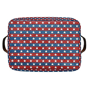 xigua Patriotic Star Storage Basket 2 Pack, Foldable Canvas Fabric Rectangular Storage Bin with Handles for Home, Closet, Office, Bedroom