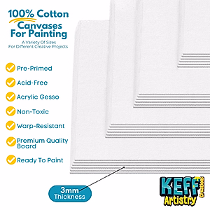 KEFF Canvases for Painting - 24 Pack Blank Canvas Panels Set Boards for Acrylic, Oil, Tempera & Watercolor Paint - 100% Cotton Art Painting Supplies for Adults & Kids