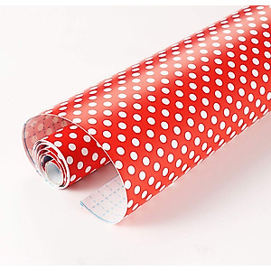 GLOW4U Self Adhesive Vinyl Red Polka Dot Contact Paper Shelf Drawer Liner Cabinets Dresser Furniture Liner Sticker Wall Crafts Decal Film 17.7X78.7 Inches