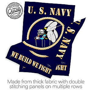 Breeze Decor Sea Bees House Flag Armed Forces Navy USN Seabee United State American Military Veteran Retire Official Decoration Banner Small Garden Yard Gift Double-Sided, 28" x 40", Made in USA