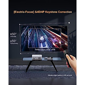 [Electric-Focus] Projector, Outdoor Projector 4K Supported, 600ANSI 20000 LUMENS, ONOAYO 1080P Movie Projector for Outdoor Use with WiFi Bluetooth, Compatible with iOS/Android/PC/PS4/TV Stick/HDMI/USB