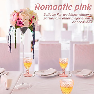 Lallisa Pink Wine Glass Set of 12 Vintage Glassware Goblets Red Wine Glass 8 oz Embossed Drinking Glass with Stem High Clear Stemmed Cups Goblet for Wedding Party Banquet Feast Bar, Daily Use