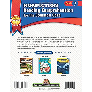 Teacher Created Resources Nonfiction Reading Comprehension for the Common Core Book, Grade 7