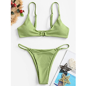 ZAFUL Women's Ribbed O-Ring String Bikini Swimsuit Two Pieces Bathing Suit
