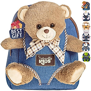 Naturally KIDS Teddy Bear Backpack, Teddy Bear Stuffed Animal, Bear Toys 3 Year Old Boys Girls