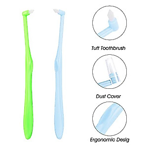 WLLHYF Single Tuft Toothbrush 2 Pieces Interspace Tuft Brush Soft Teeth Brushes Manual Toothbrushes End-tuft Toothbrush for Gap Orthodontic Braces Sensitive Gums Deep Cleaning (Green, Blue)