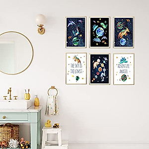 URROA Set of 6 Space Dinosaur Astronauts Printable Wall Art, Digital Download, Space Nursery Decor, Outer Space Prints, Dinos Boy Bedroom Decor