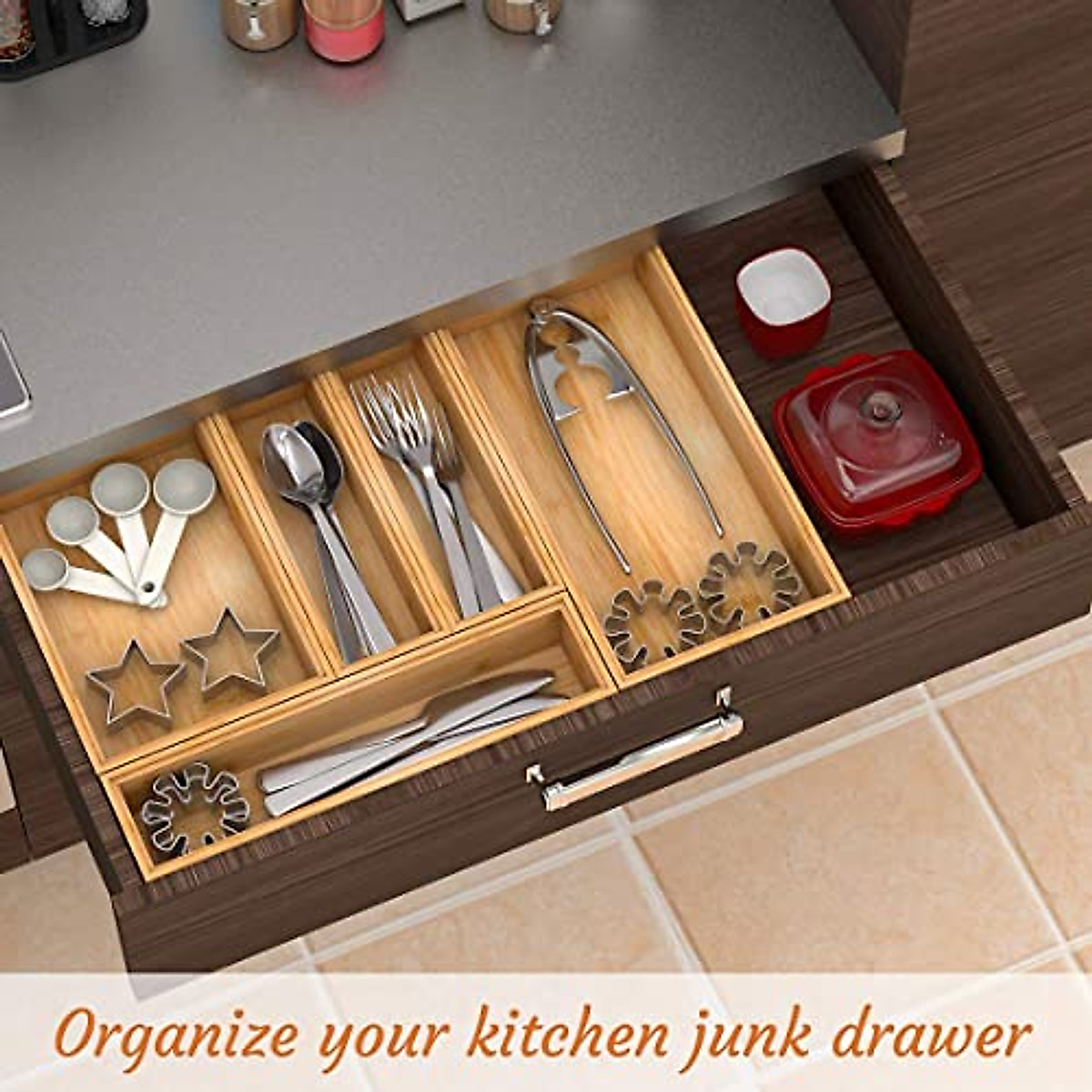 Drawer Organizer Bamboo Storage Box - Kitchen Bathroom Desk Wood Stackable Tray 12x3x2.5inch