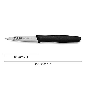 ARCOS Paring Knife 3 Inch Stainless Steel. Professional Kitchen Knife for Cut, Peel and Clean Food. Ergonomic Polyoxymethylene Handle and 85mm Blade. Series Nova. Color Black