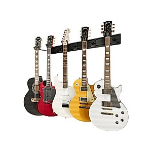 String Swing Guitar Wall Rack, Multiple Guitar Wall Mount, Guitar Organizer for Acoustic & Electric Guitars, 5 Padded Arm Hangers & Black Slatwall Rail, Wall Mount Guitar Rack - Made in USA