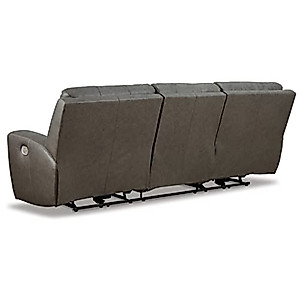 Signature Design by Ashley Roman Contemporary Tufted Leather Power Reclining Sofa with Adjustable Headrest, Gray