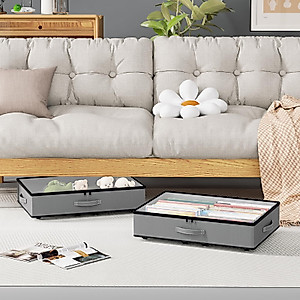 EE-RoomWorld Under Bed Storage with Wheels, No Assemble Required 5.5 inches height grey under bed storage bins,Low Profile Rolling Under bed Shoe Storage containers，dorm under bed storage drawers