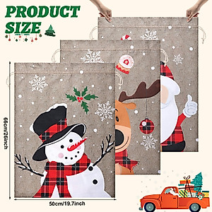 Paterr 3 Pack Christmas Burlap Gift Bags with Drawstring 26 x 20 Inch Large Christmas Gift Bags Snowman Reindeer Santa Claus Sack Holiday Bags for Candy Treat Goodie Wrapping Xmas Party Supplies