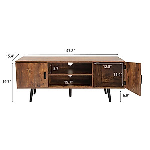 Iwell Mid Century TV Stand & Large Storage Cabinet with 2 Drawers & 2 Shelf Set, Sideboard Cupboard with Double Door, Boho Cocktail Table for Living Room, Bedroom, Kitchen, Home Office, Rustic