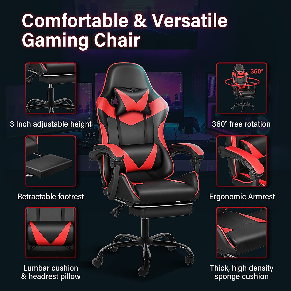 YSSOA Backrest and Seat Height Adjustable Swivel Recliner Racing Office Computer Ergonomic Video Game Chair