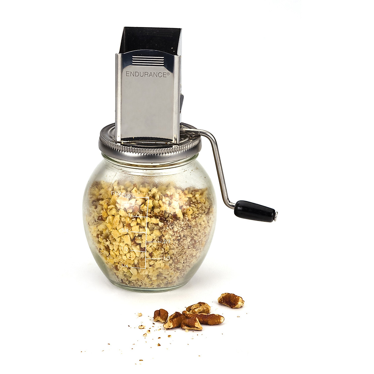 RSVP International Endurance Vintage Inspired Nut Grinder, 1.25 Cup Capacity, Glass Bottom
