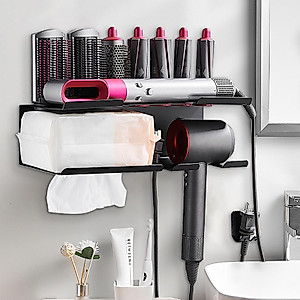 Dreamoon Wall Mount Holder for Dyson Airwrap Styler, Storage Holder for Dyson Hair Dryer Curling Iron Accessories, Organizer Storage Rack with Hooks for Bathroom Bedroom