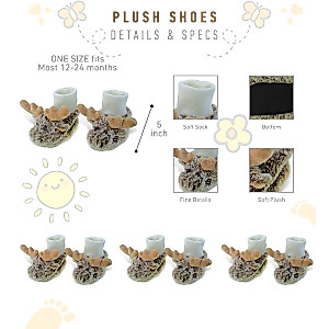 DolliBu Brown Moose Soft Plush Baby Shoes - Soft & Fluffy Wild Life Fleece Unisex Footwear with Stuffed Animal Moose for Baby Boy or Girl - Fuzzy Indoor Slipper, Winter Foot Warmer - One Size