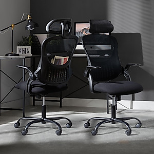 Ergonomic Home Mesh Office Chair-Computer Desk Swivel Reclining Chair with Wheels, Lumbar Support, Comfy Work Gaming Chair for Adults-Adjustable Headrest, Storage Basket for Home Office, Gaming, Black