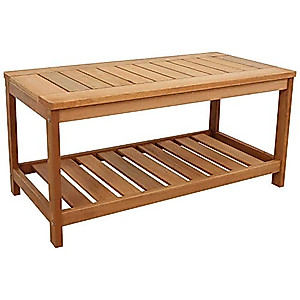 Sunnydaze Meranti Wood Outdoor Coffee Table with Teak Oil Finish - Outside Wooden Furniture Patio, Deck, Porch, Balcony, Garden and Backyard Furniture - 35-Inch
