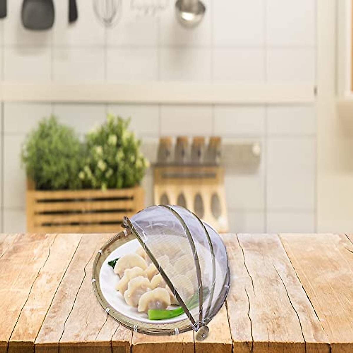 Serving Baskets Covered Round Bamboo Serving Food Tent Basket Bread Storage Container with Mesh Food Nets Fruit Cover