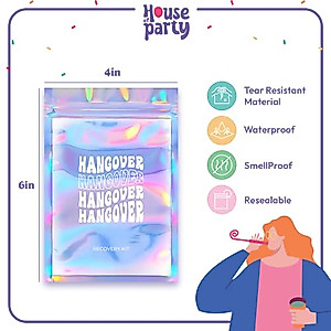 HOUSE OF PARTY Hangover Recovery Kit Bags - (4"x6") 10pcs Bachelorette Wedding Hangover Kit Supplies Hangover Gift Bags Printed Holographic Bags