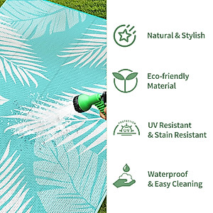 GENIMO Outdoor Rug for Patios Clearance, 5'x8' Reversible Tropical Outdoor Decor Area Rugs,Plastic Straw Waterproof Carpet, Camping Mat for Rv, Porch, Deck, Camper, Balcony, White & Grey